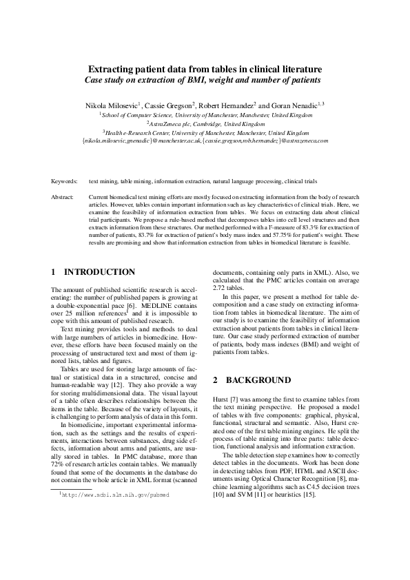 (PDF) Extracting Patient Data from Tables in Clinical Literature - Case Study on Extraction of ...