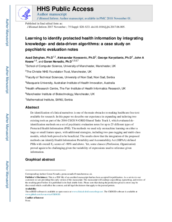(PDF) Learning to identify Protected Health Information by integrating knowledge- and data ...