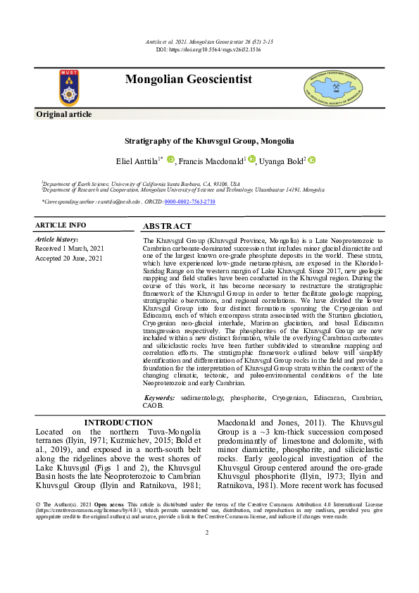 (PDF) Stratigraphy of the Khuvsgul Group, Mongolia