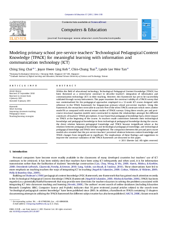 (PDF) Modeling primary school pre-service teachers’ Technological Pedagogical Content Knowledge ...