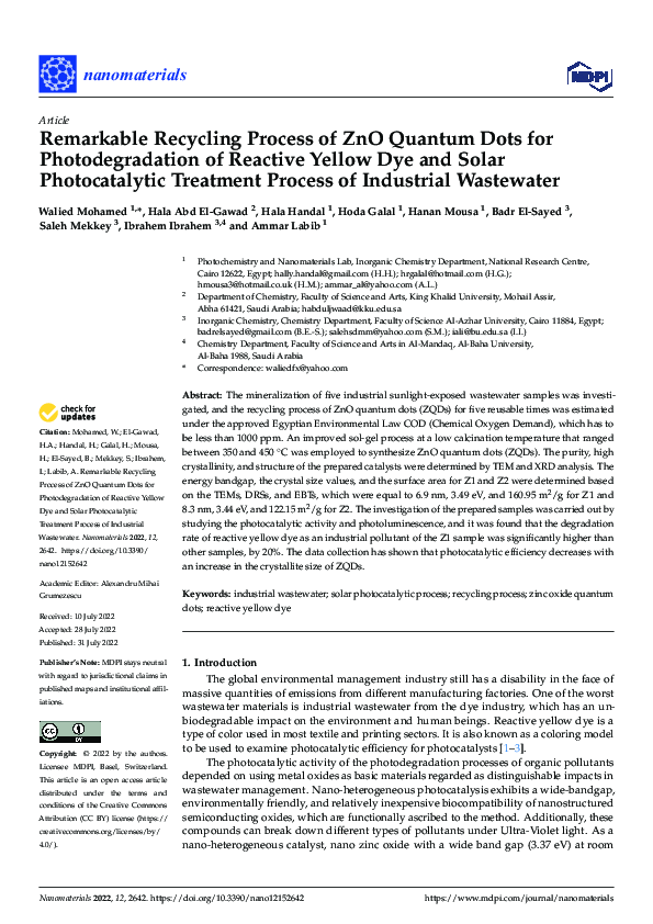 (PDF) Remarkable Recycling Process of ZnO Quantum Dots for ...