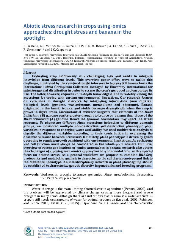 (PDF) Abiotic stress research in crops using -omics approaches: drought stress and banana in the ...