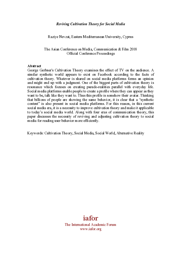 (PDF) Reviving Cultivation Theory for Social Media