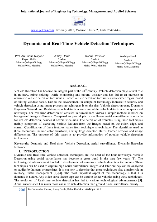 Pdf Dynamic And Real Time Vehicle Detection Techniques Rahul