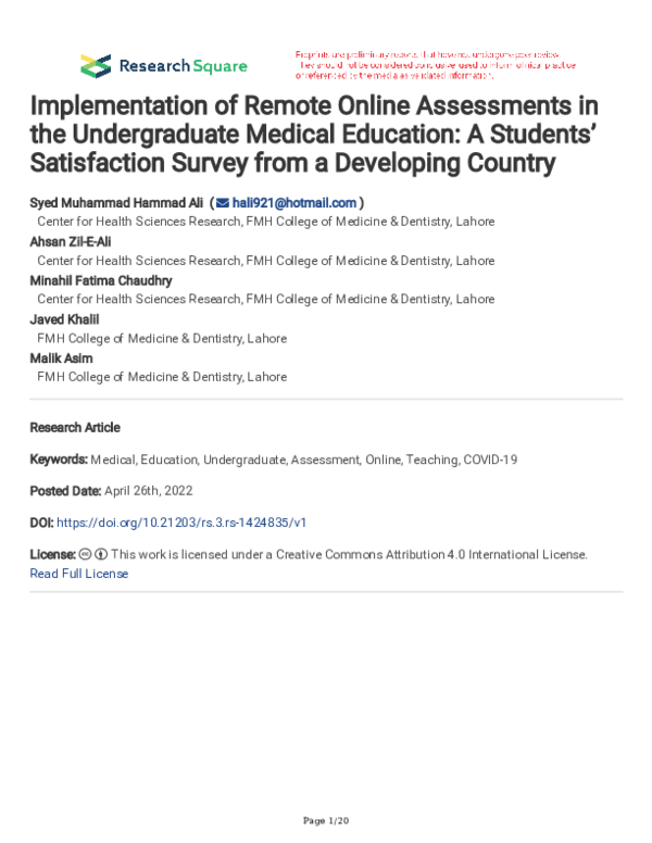 (PDF) Implementation of Remote Online Assessments in the Undergraduate ...