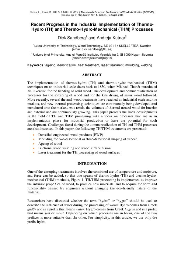 (PDF) Recent Progress in the Industrial Implementation of Thermo-Hydro ...