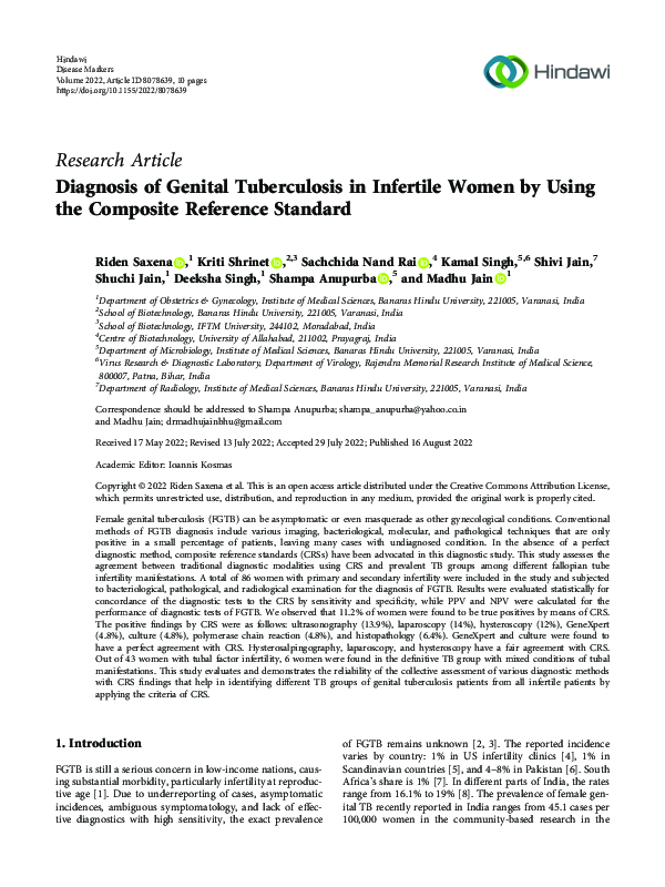 (PDF) Diagnosis of Genital Tuberculosis in Infertile Women by Using the ...