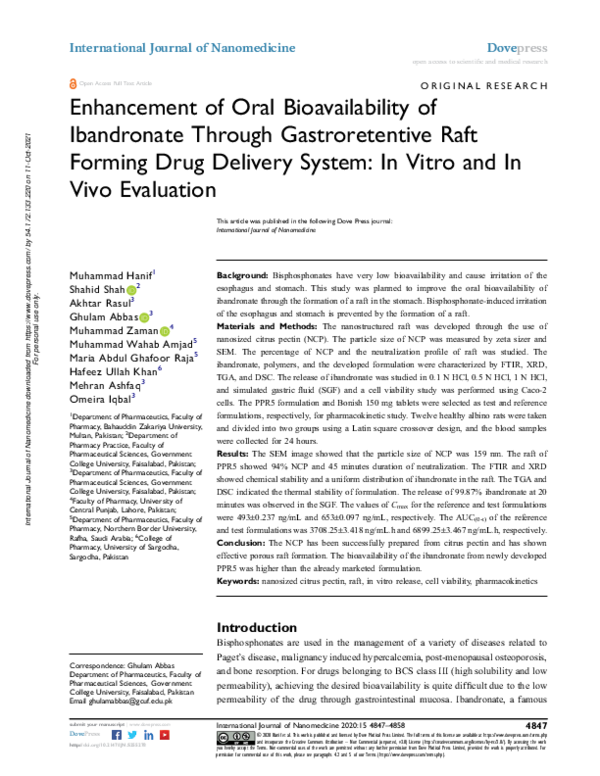 Pdf Enhancement Of Oral Bioavailability Of Ibandronate Through Gastroretentive Raft Forming