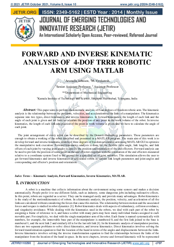 (PDF) Forward and Inverse Kinematic Analysis of 4-DOF TRRR Robotic Arm ... (PDF) Forward and Inverse Kinematic Analysis of 4-DOF TRRR Robotic Arm ...