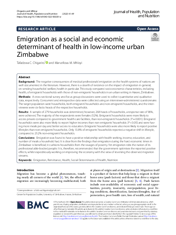 (PDF) Emigration as a social and economic determinant of health in low ...