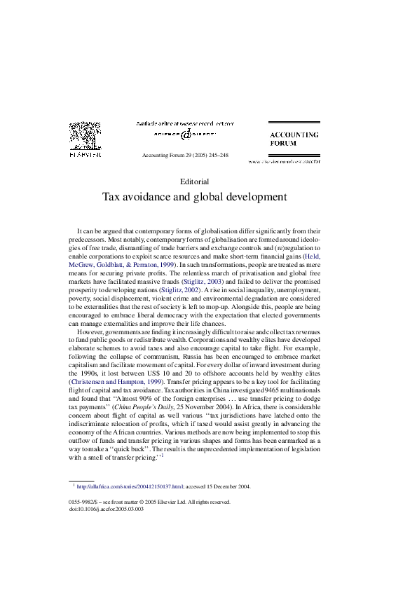 (PDF) Tax avoidance and global development
