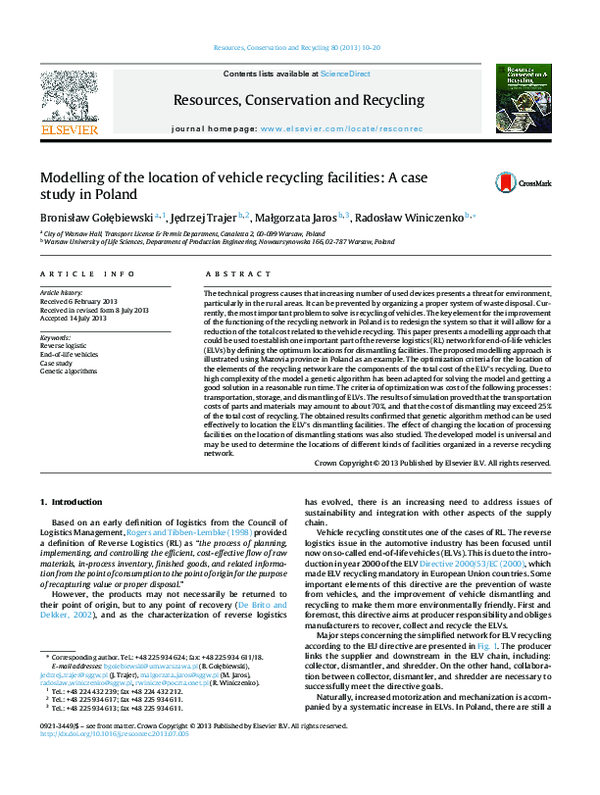 (PDF) Modelling of the location of vehicle recycling facilities: A case ...