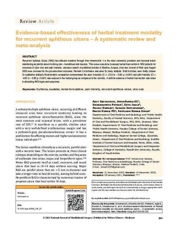 (PDF) Evidence-based effectiveness of herbal treatment modality for ...