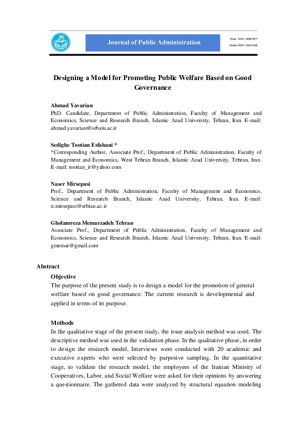 (PDF) Designing a Model for Promoting Public Welfare Based on Good ...