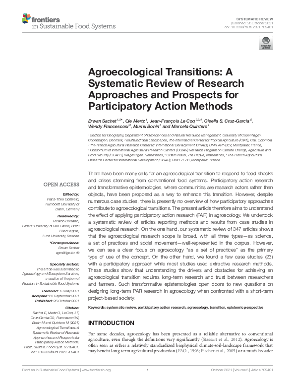 (PDF) Agroecological Transitions: A Systematic Review of Research ...