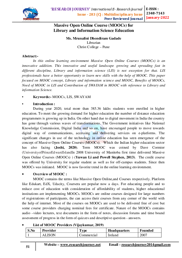 (PDF) Massive Open Online Course (MOOCs) for Library and Information ...