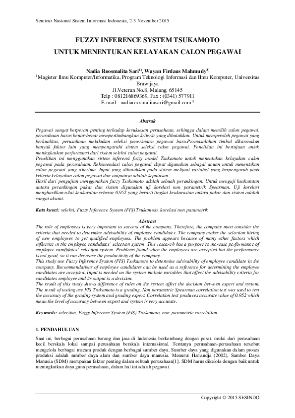 (PDF) Fuzzy inference system Tsukamoto untuk menentukan kelayakan calon pegawai