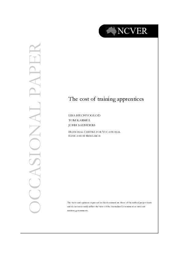 (PDF) The Cost of Training Apprentices. Occasional Paper | Lisa ...
