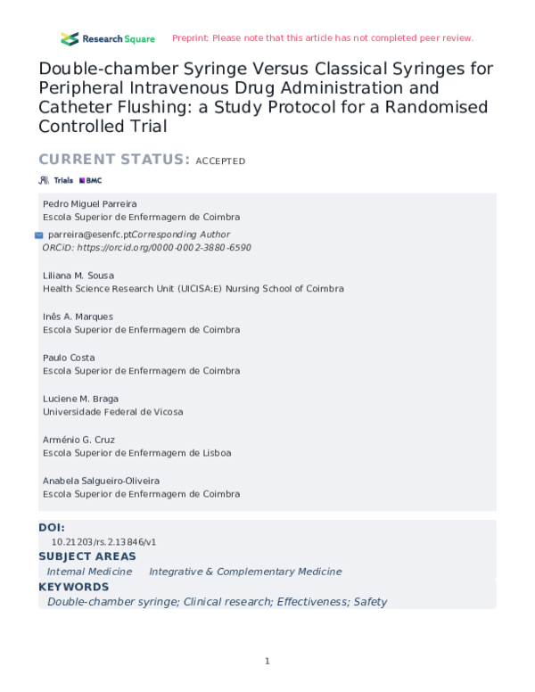 (PDF) Double-chamber Syringe Versus Classical Syringes for Peripheral ...