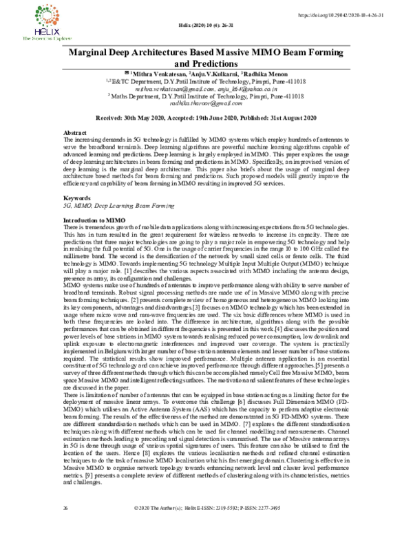 (PDF) Marginal Deep Architectures Based Massive MIMO Beam Forming and Predictions | A V KULKARNI ...