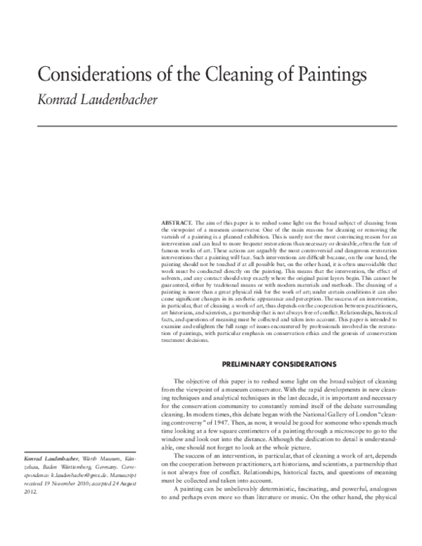 (PDF) Considerations of the Cleaning of Paintings
