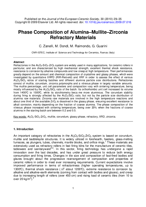 (PDF) Phase composition of alumina–mullite–zirconia refractory materials