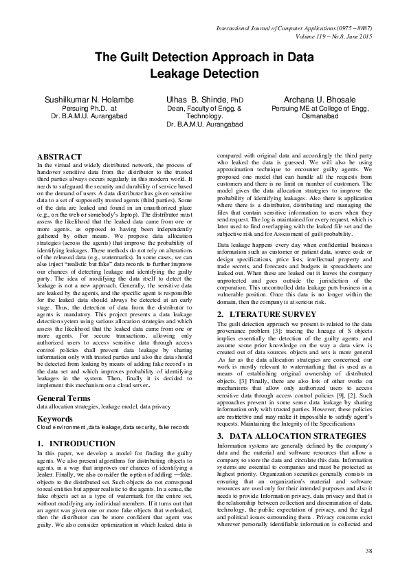 (PDF) The Guilt Detection Approach in Data Leakage Detection