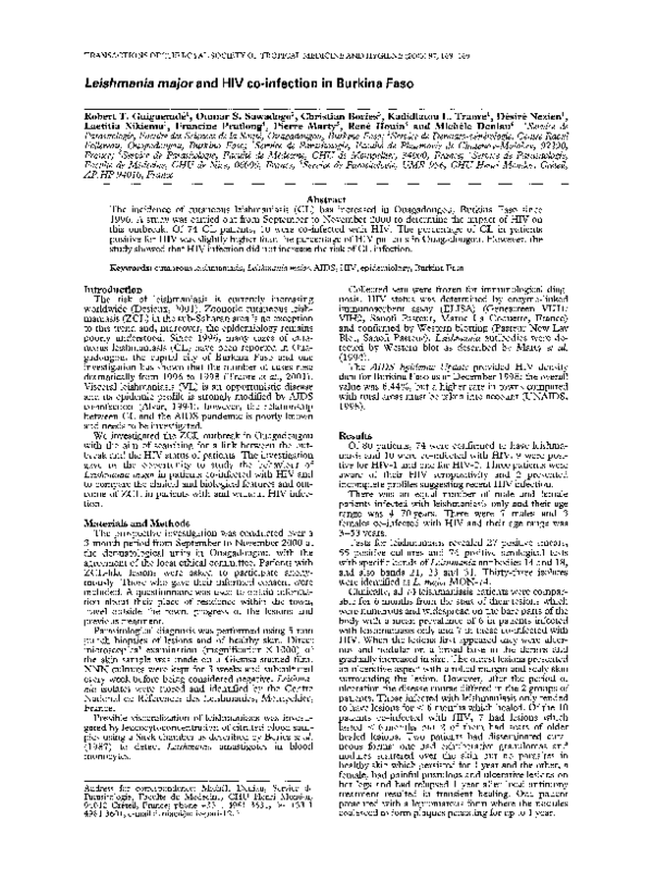 (PDF) Leishmania major and HIV co-infection in Burkina Faso | Christian ...