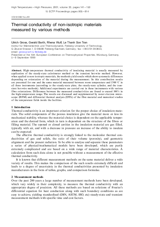 (PDF) Thermal conductivity of non-isotropic materials measured by various methods