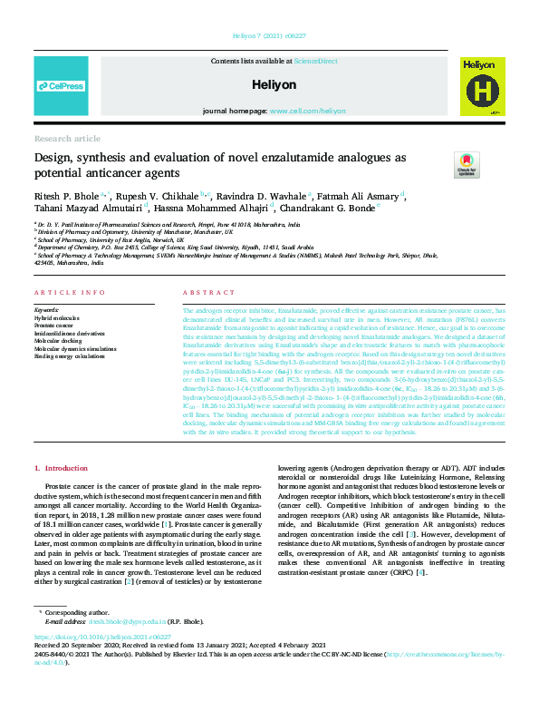 (PDF) Design, synthesis and evaluation of novel enzalutamide analogues as potential anticancer ...