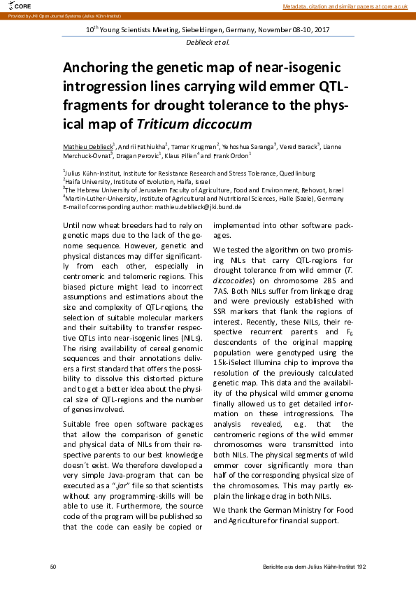 (PDF) Anchoring the genetic map of near-isogenic introgression lines ...