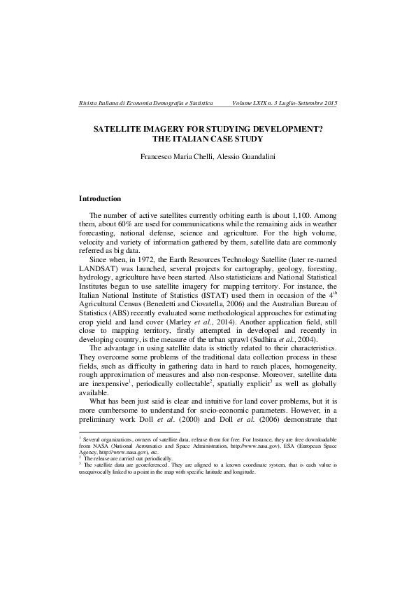 (PDF) Satellite Imagery for Studying Development? The Italian Case Study