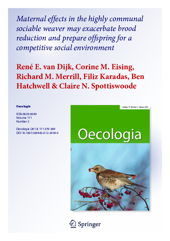 (PDF) Maternal effects in the highly communal sociable weaver may ...