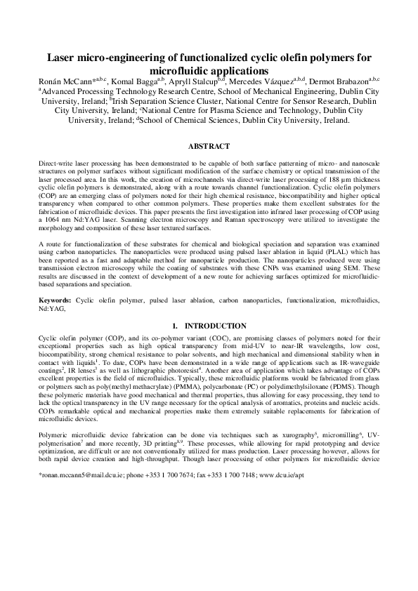 (PDF) Laser micro-engineering of functionalised cyclic olefin polymers for microfluidic ...
