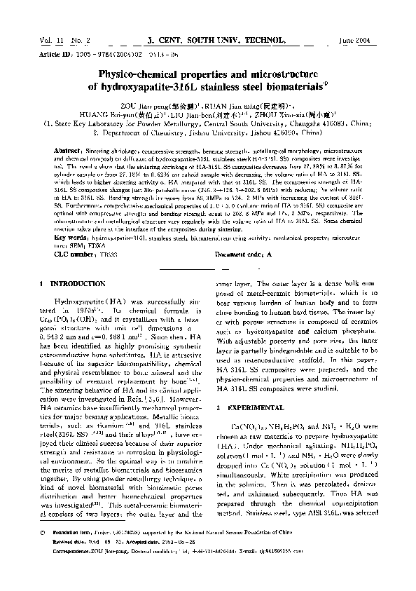 (PDF) Physico-chemical properties and microstructure of hydroxyapatite-316L stainless steel ...