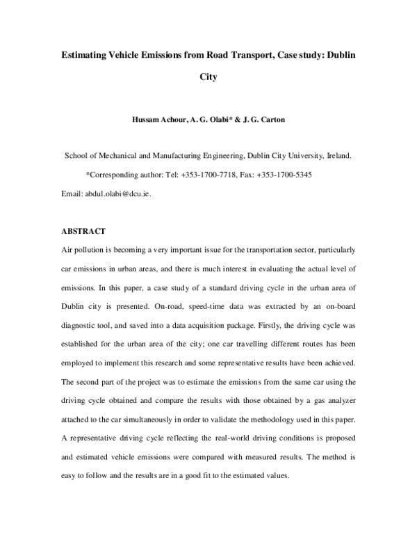 (PDF) Estimating vehicle emissions from road transport, case study ...