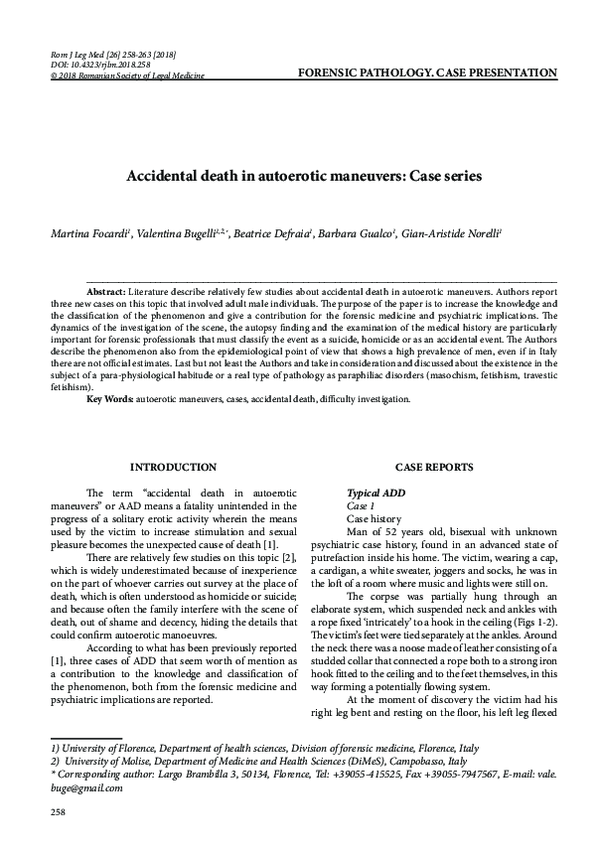 (PDF) Accidental death in autoerotic maneuvers: Case series