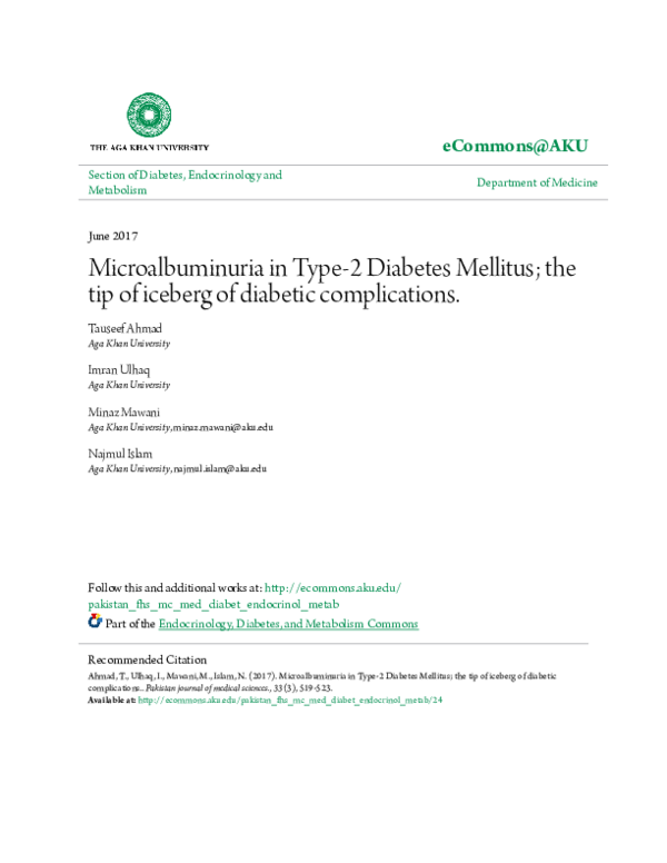 (PDF) Microalbuminuria in Type-2 Diabetes Mellitus; the tip of iceberg ...