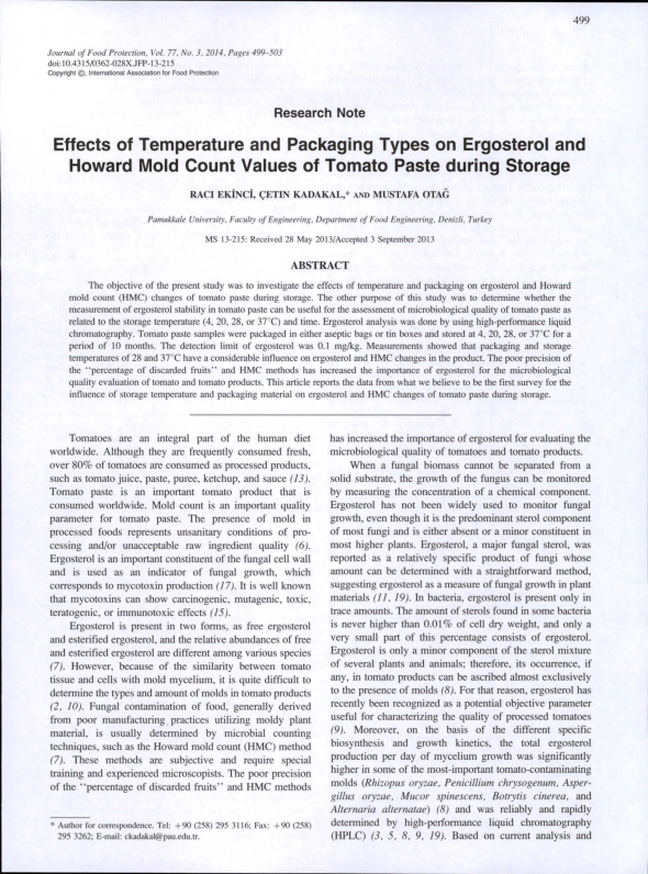 (PDF) Effects of Temperature and Packaging Types on Ergosterol and ...