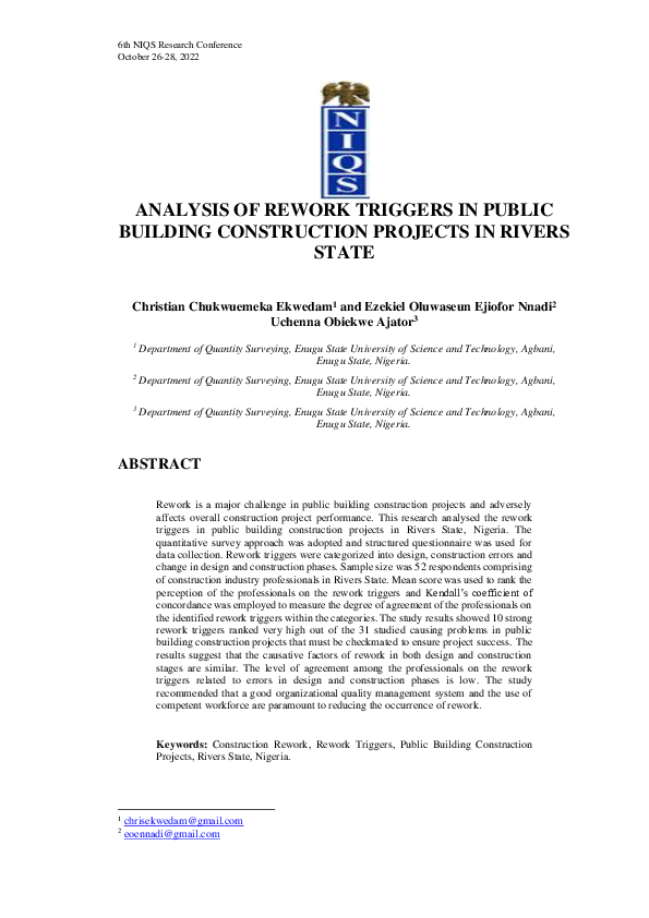 (PDF) ANALYSIS OF REWORK TRIGGERS IN PUBLIC BUILDING CONSTRUCTION ...