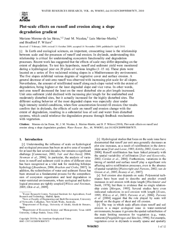 (PDF) Plot-scale effects on runoff and erosion along a slope degradation gradient
