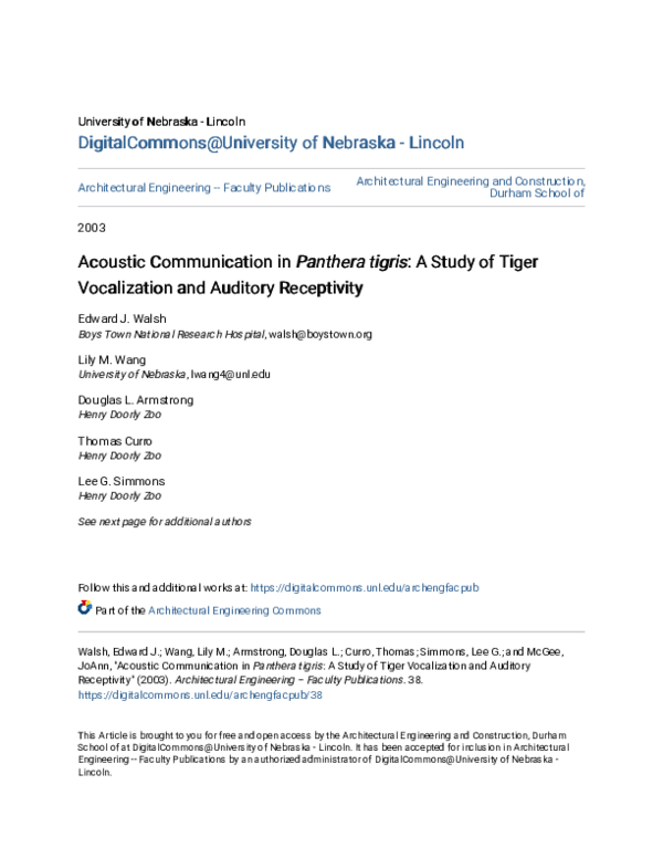 (PDF) Acoustic communication in Panthera tigris: A study of tiger ...