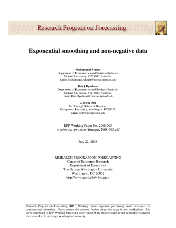(PDF) Exponential Smoothing and Non-Negative Data