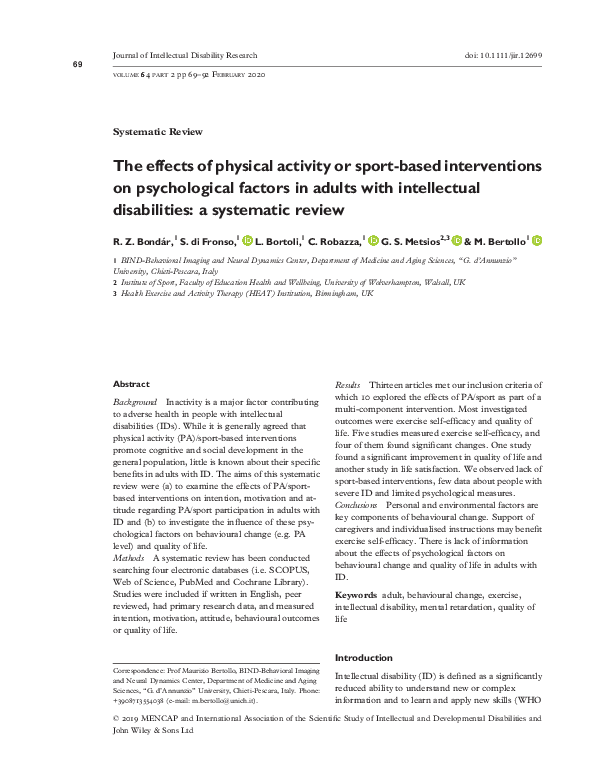 (PDF) The effects of physical activity or sport‐based interventions on ...