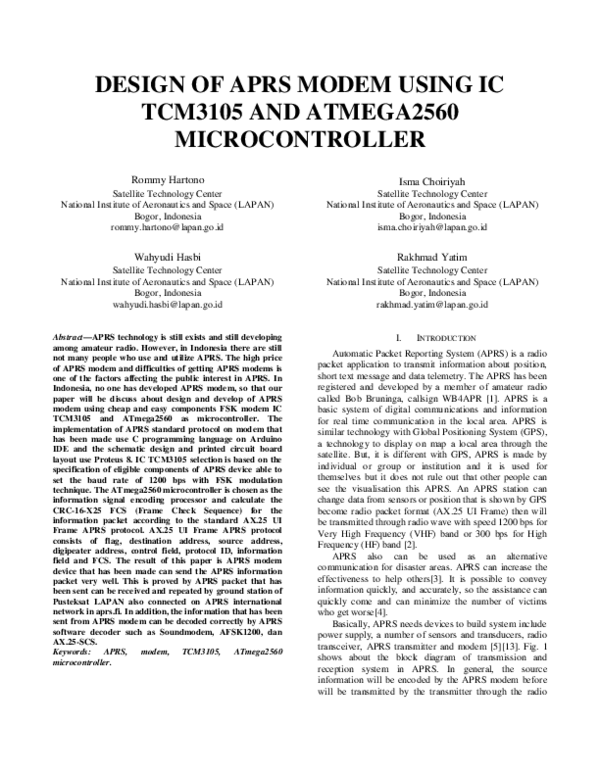 (PDF) Design of APRS Modem Using IC TCM3105 and ATMega2560 Microcontroller