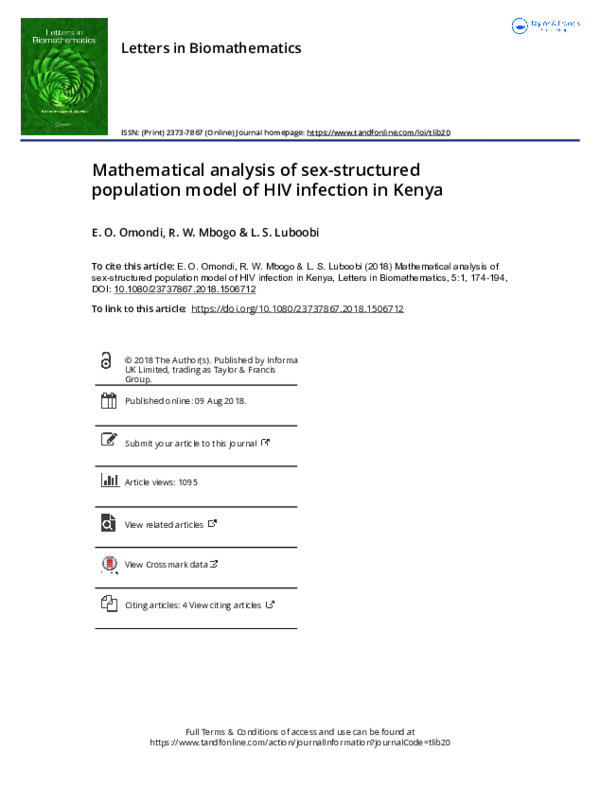 Pdf Mathematical Analysis Of Sex Structured Population Model Of Hiv Infection In Kenya