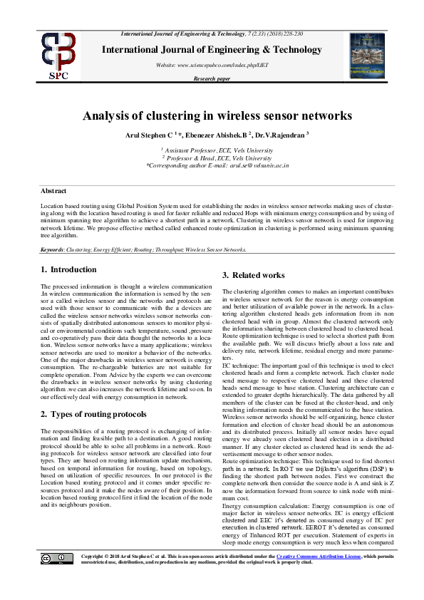Pdf Analysis Of Clustering In Wireless Sensor Networks