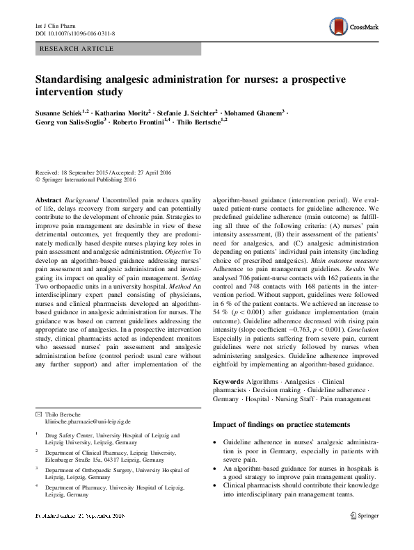(PDF) Standardising analgesic administration for nurses: a prospective ...