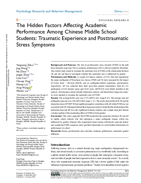 (PDF) The Hidden Factors Affecting Academic Performance Among Chinese Middle School Students ...