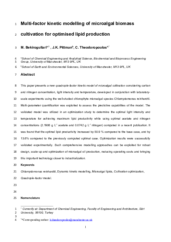 Doc Multi Factor Kinetic Modelling Of Microalgal Biomass Cultivation
